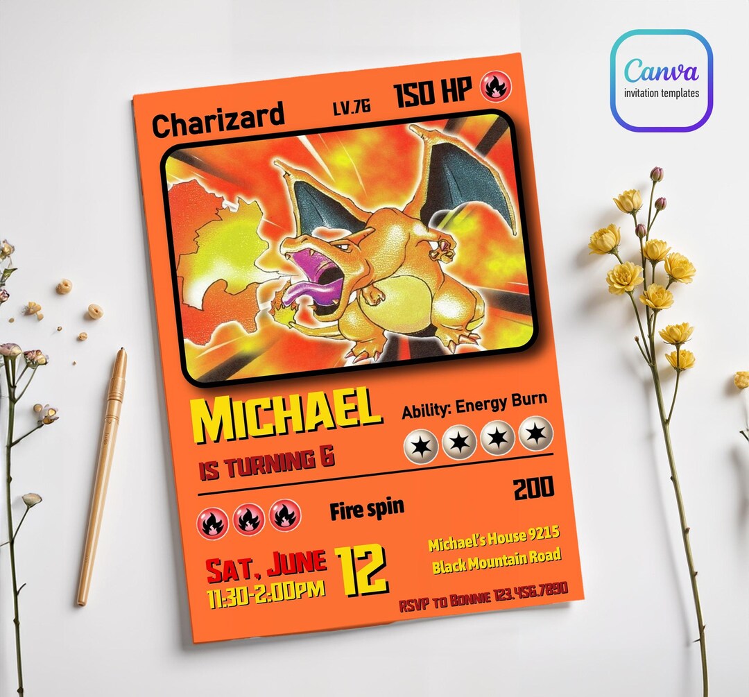 Pokemon Birthday Vmax Invite Template, Pokemone Birthday Invite ...