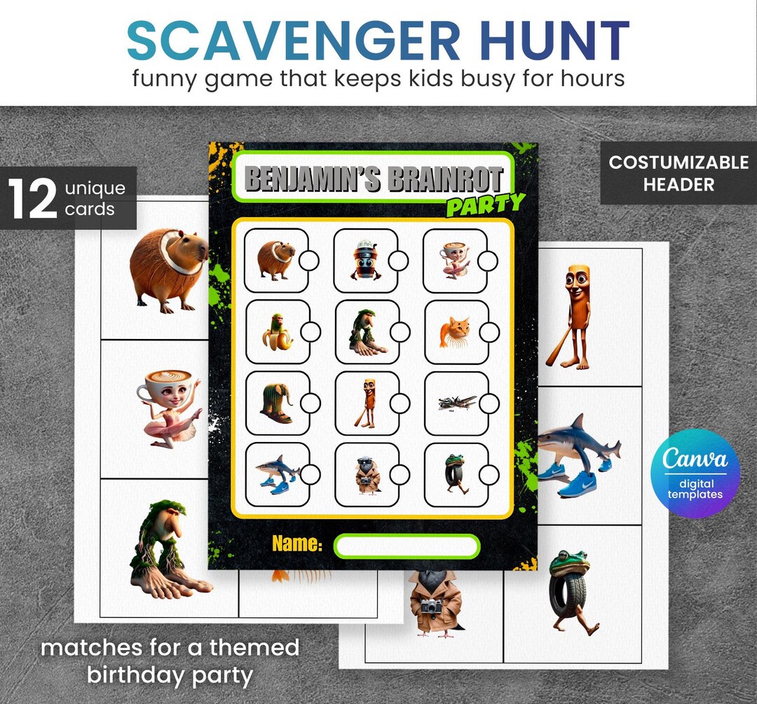 Italian Brainrot Scavenger Hunt, Printable Birthday Party Game, Diy ...