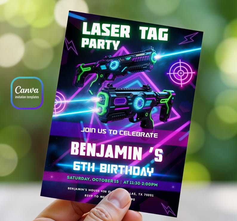 Laser Tag Birthday Invitation, Editable Digital Party Invite for Kids ...