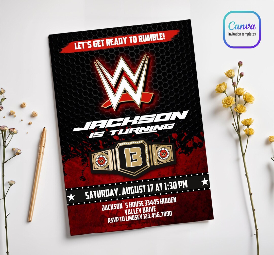 Wrestling Birthday Invitation, Boy Birthday Invite, Fighting Invitation ...
