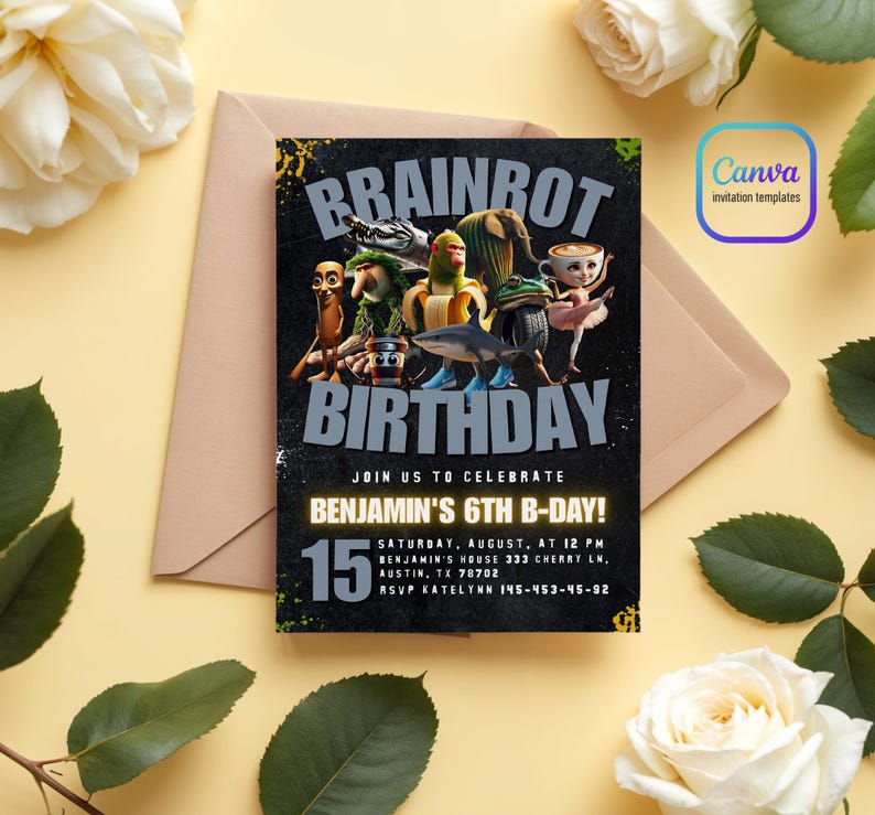 Italian Brainrot Meme Birthday Invitation, Funny Digital Party Card ...