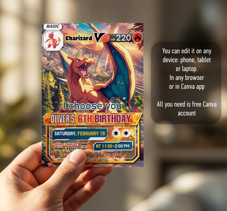 Pokemon Birthday Vmax Invite Template, Pokemone Birthday Invite ...