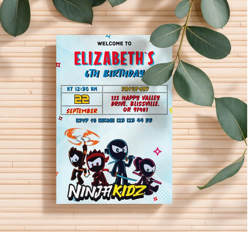 Ninja Kidz Editable Printable Invitation, Boy Girl Birthday Invitation ...