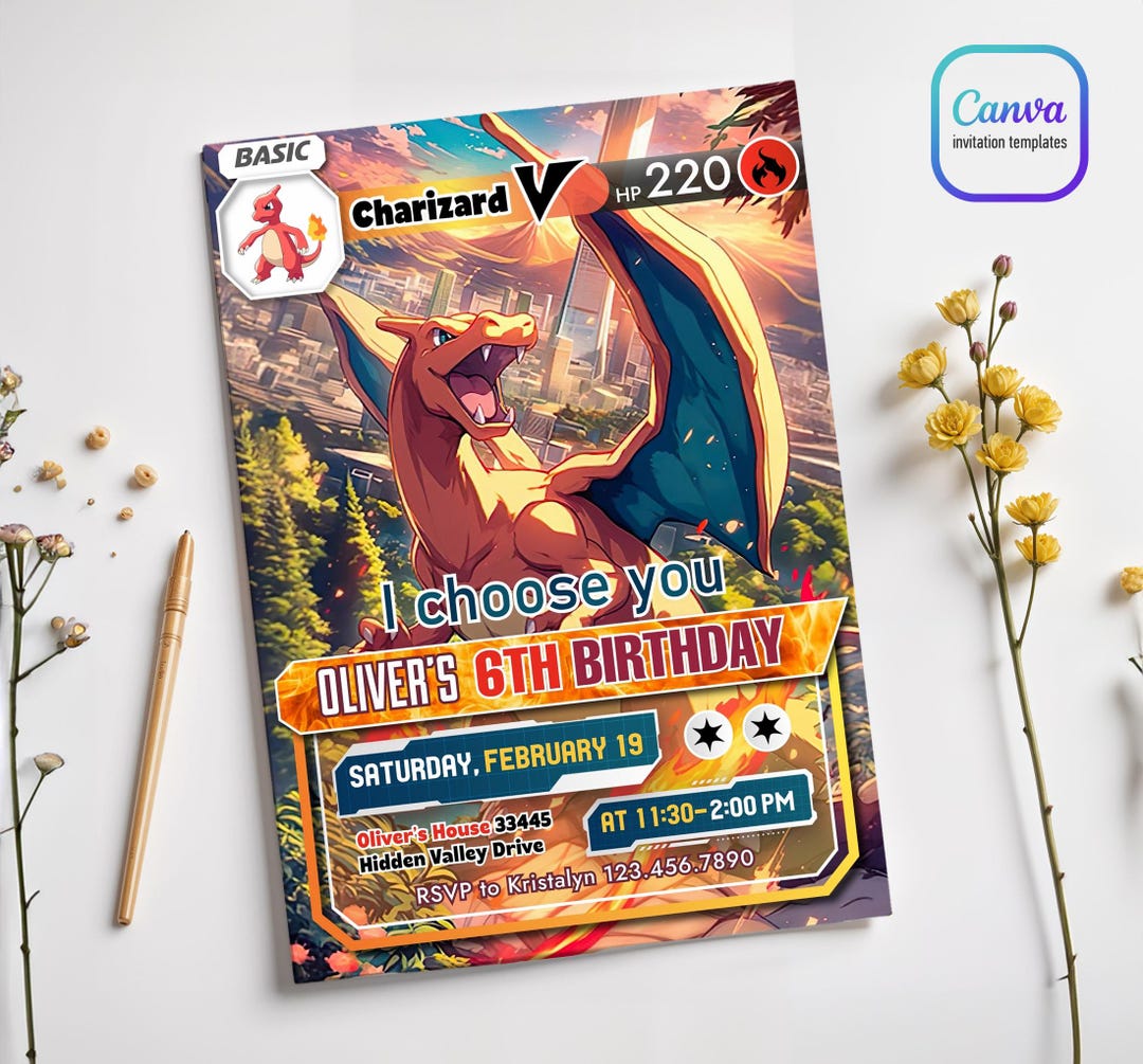 Pokemon Birthday Vmax Invite Template, Pokemone Birthday Invite ...