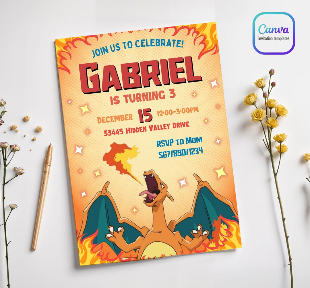 Pokemon Birthday Vmax Invite Template, Pokemone Birthday Invite ...