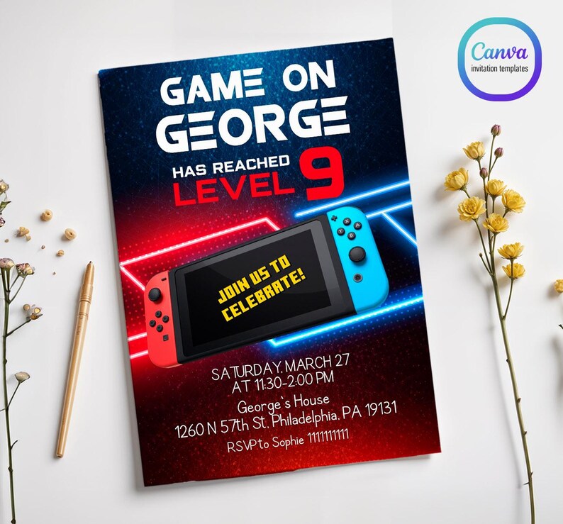 Editable Switch Invite, Printable Gamer Birthday Invitation, Video Game ...