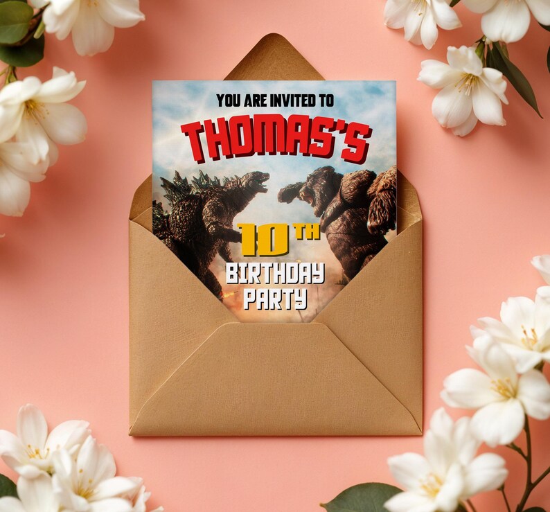 Godzilla X Kong Birthday Invitation, Printable Editable Invite, King ...