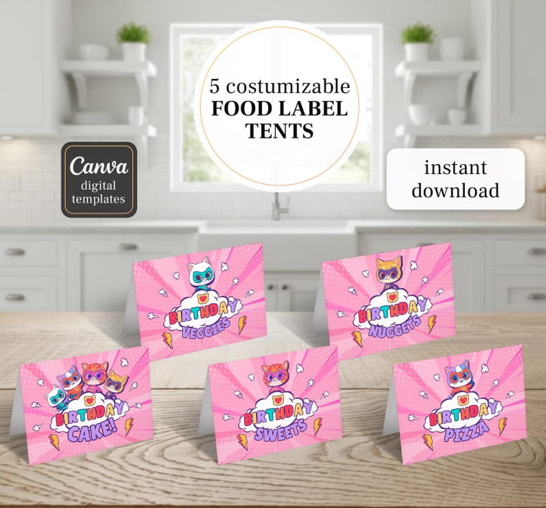 Superkitties Printable Table Tent, Food or Name Lable, Birthday Party ...
