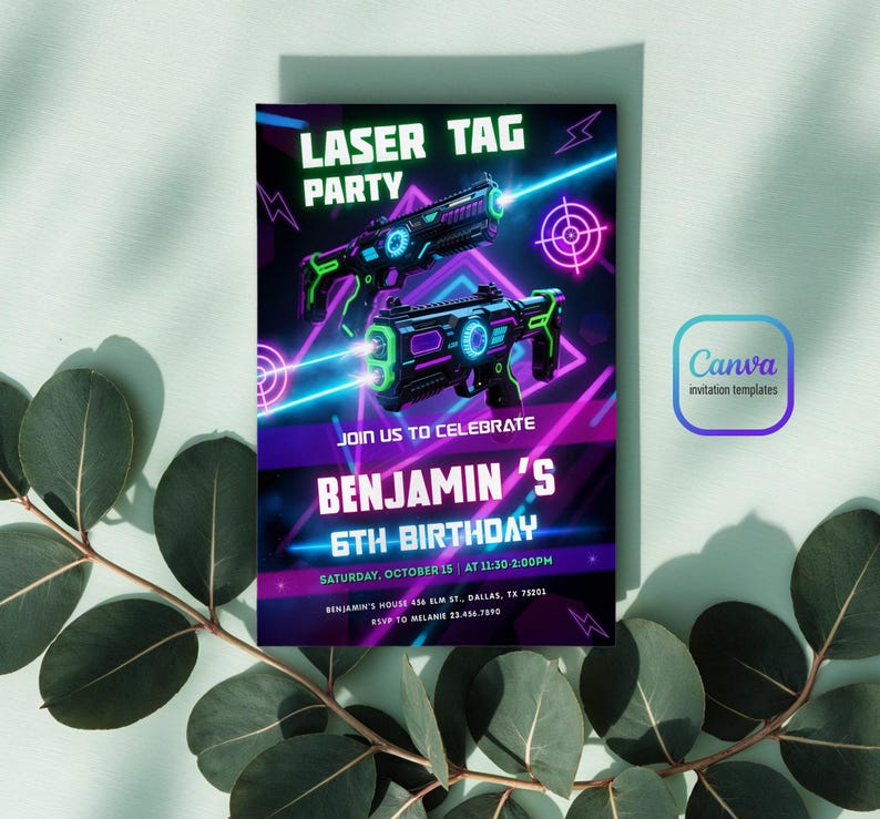 Laser Tag Birthday Invitation, Editable Digital Party Invite for Kids ...