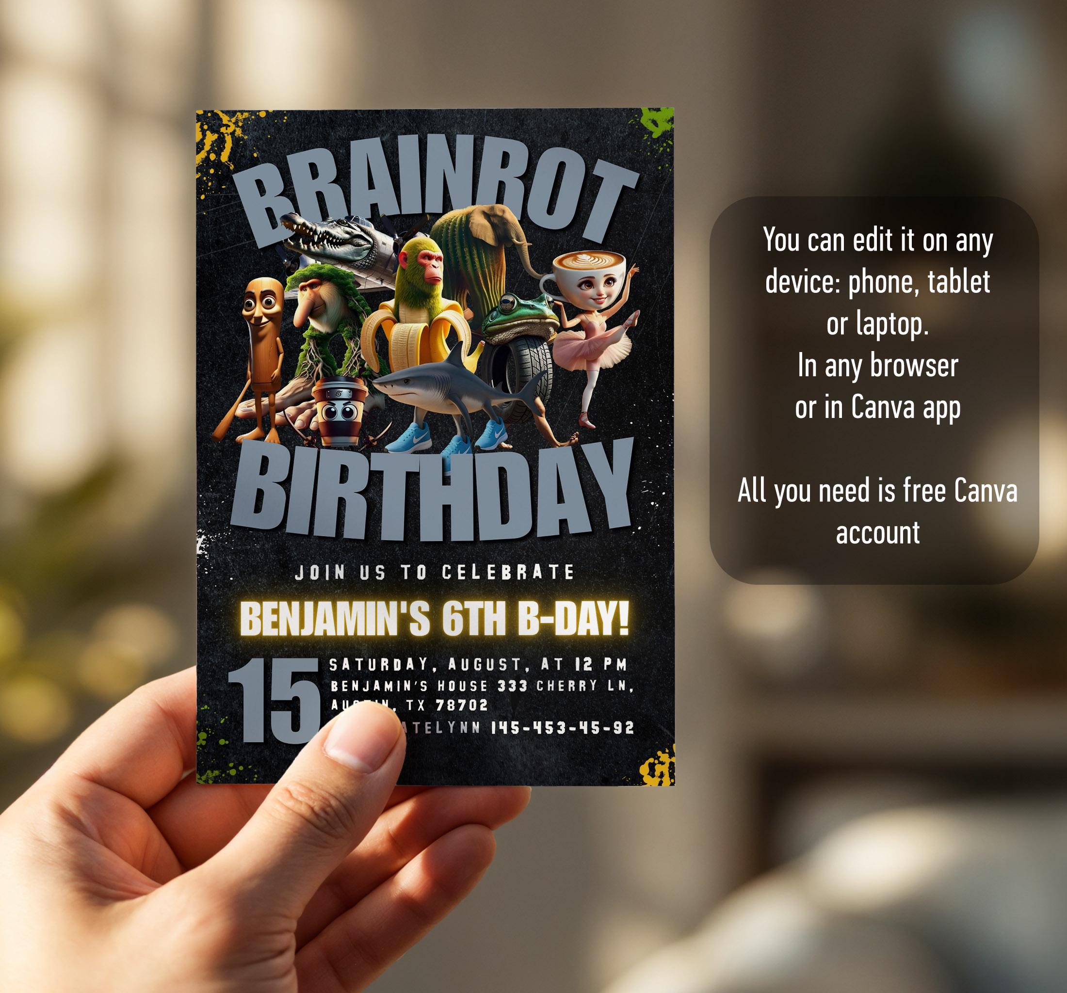 Italian Brainrot Meme Birthday Invitation, Funny Digital Party Card ...