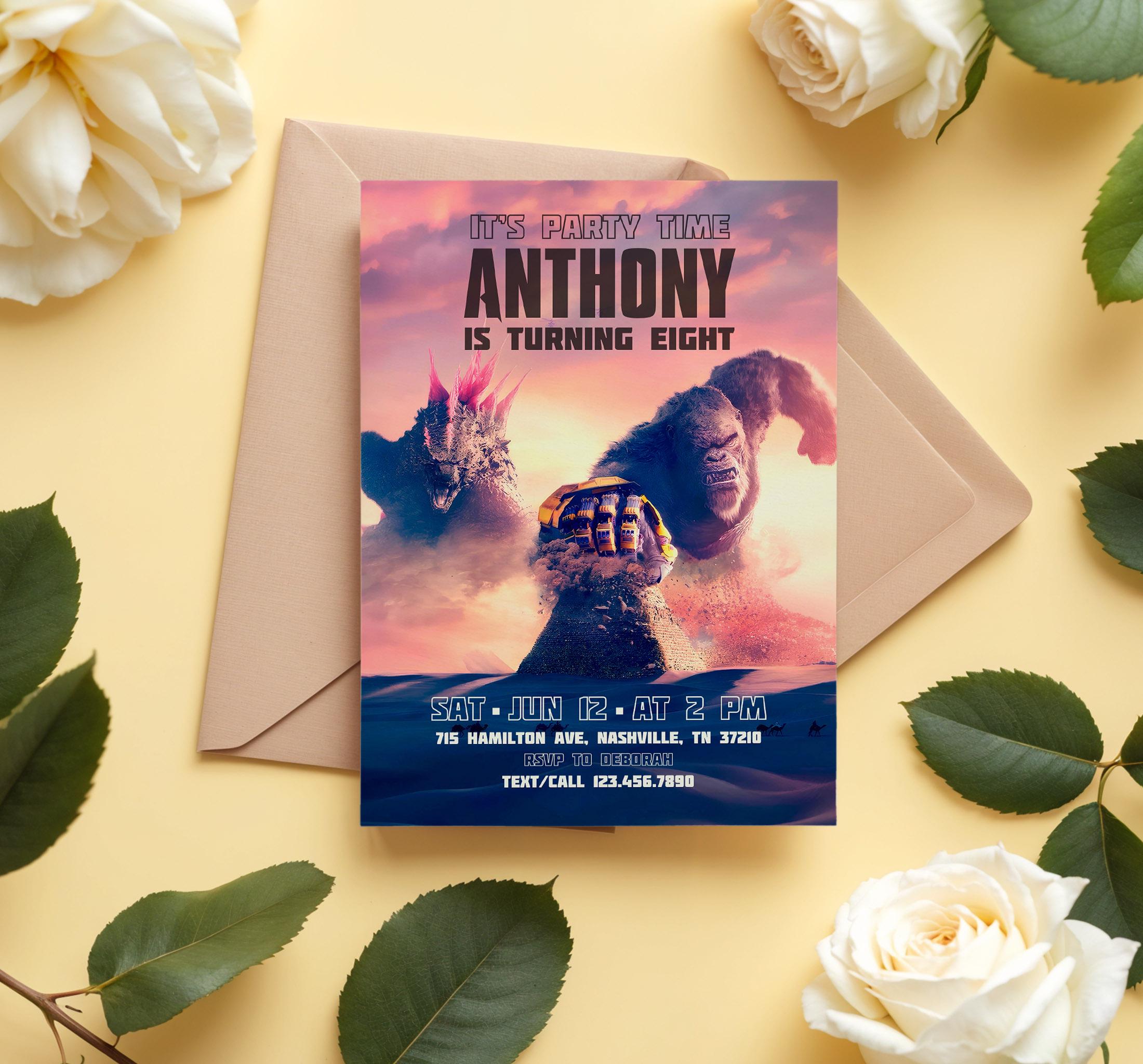 Godzilla X Kong Birthday Invitation, Printable Editable Invite, King ...