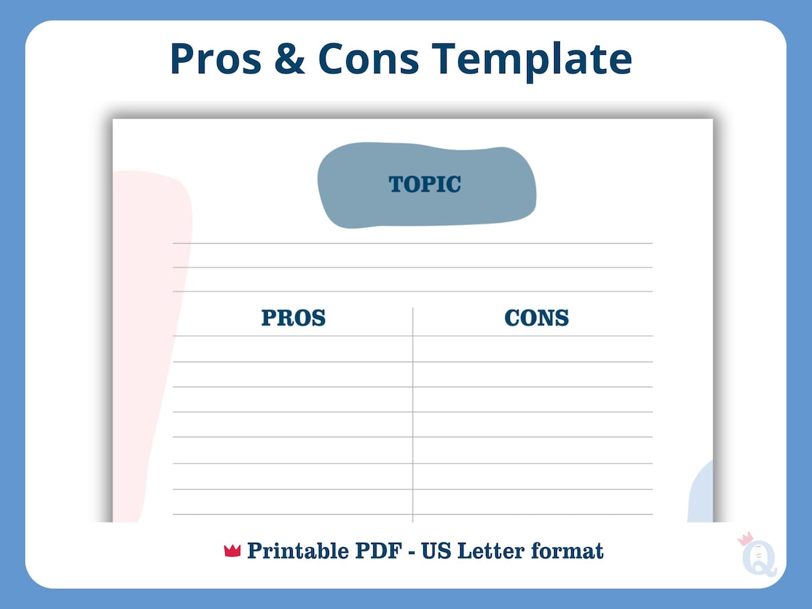 Pros and Cons List Template | Printable & Digital | Decision-making ...