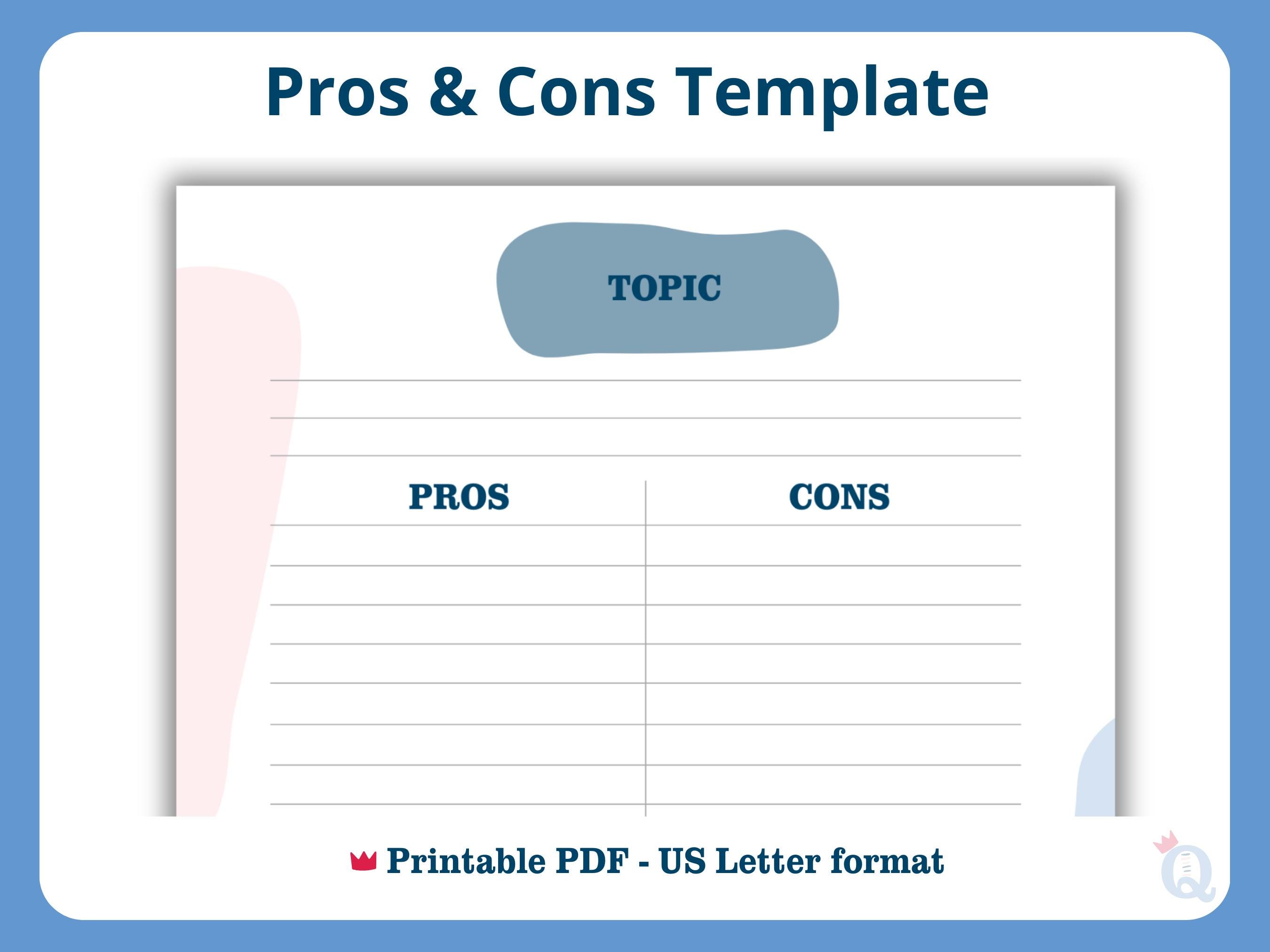 Pros and Cons List Template | Printable & Digital | Decision-making ...