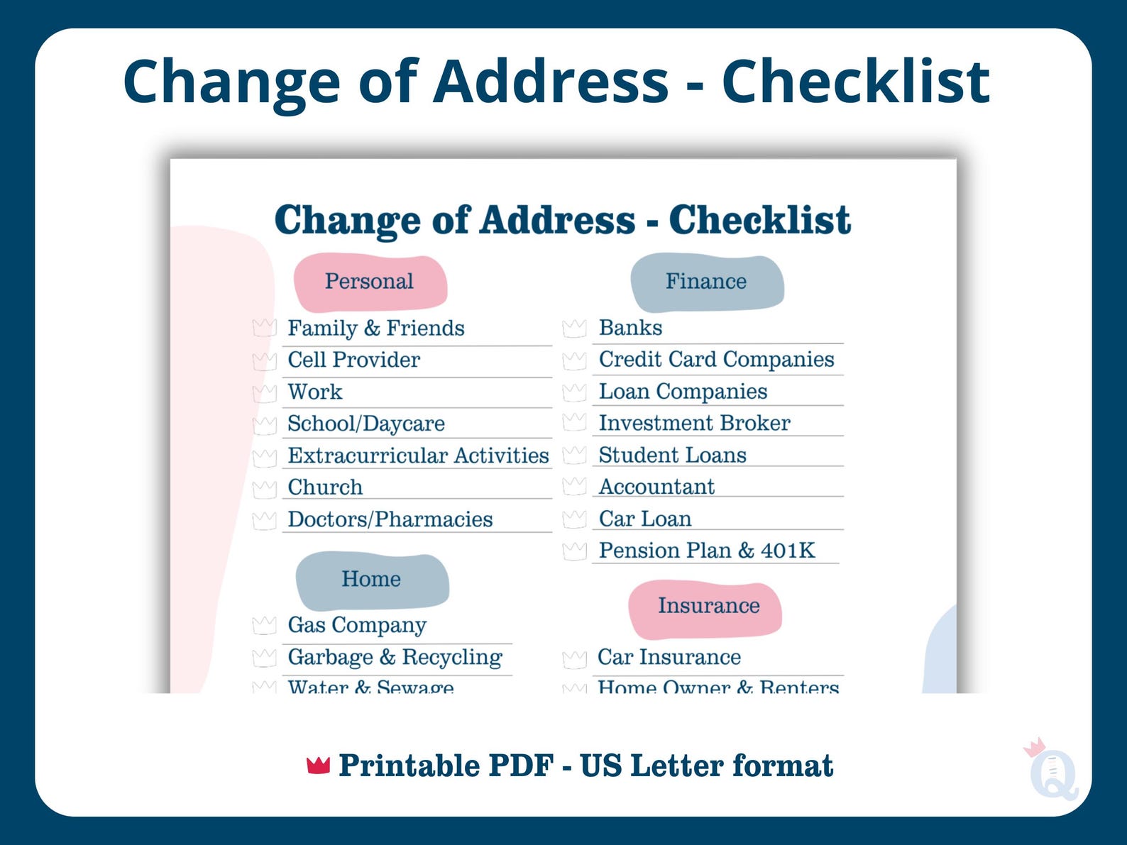 Change of Address Checklist | Moving Planner (instant Download) - Etsy