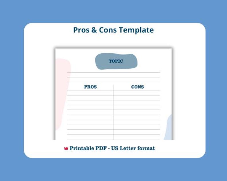 Pros and Cons List Template | Printable & Digital | Decision-making ...