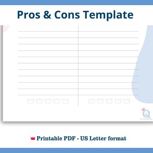 Pros and Cons List Template | Printable & Digital | Decision-making ...