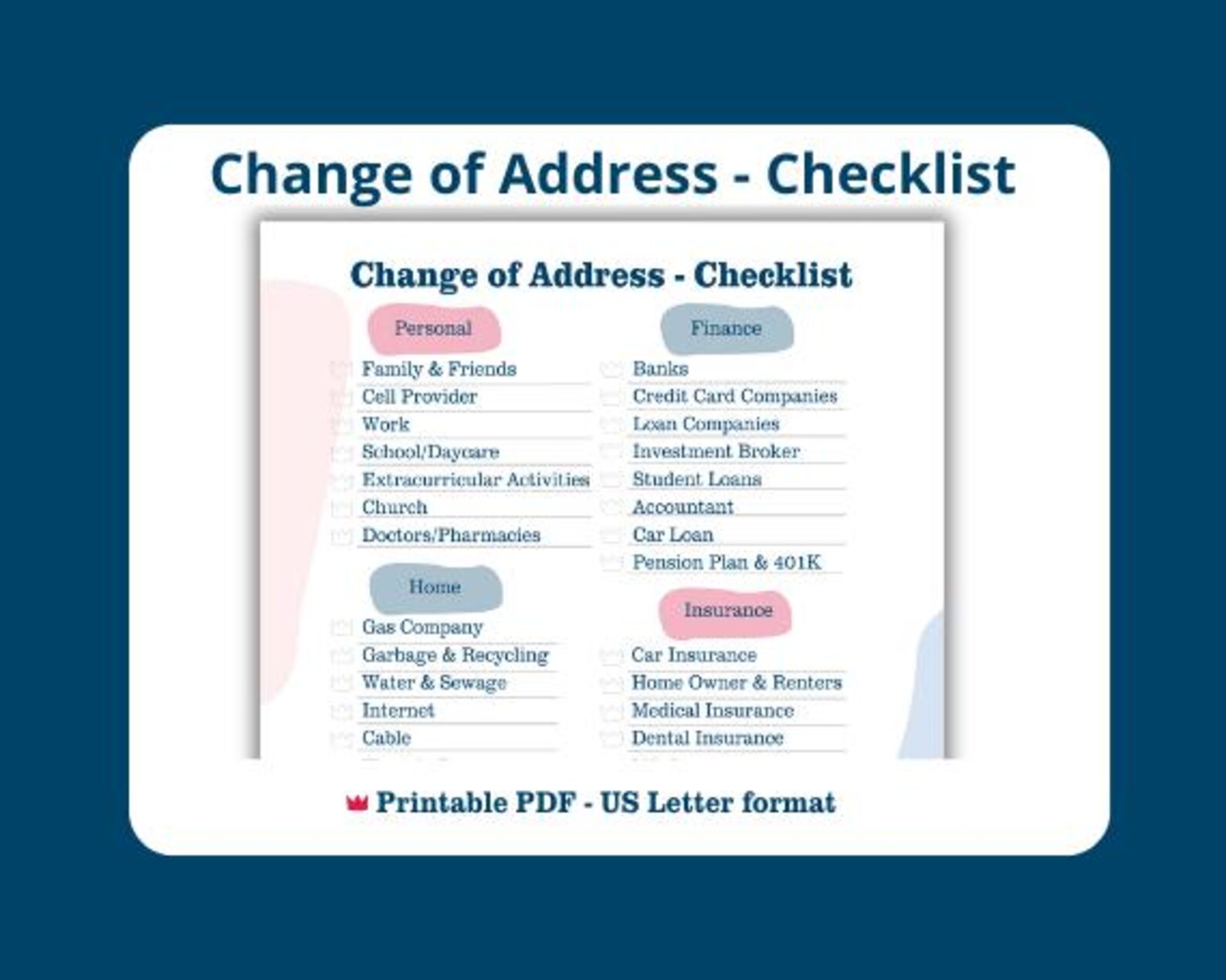 Change of Address Checklist | Moving Planner (instant Download) - Etsy
