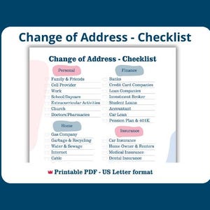 Change of Address Checklist | Moving Planner (instant Download) - Etsy