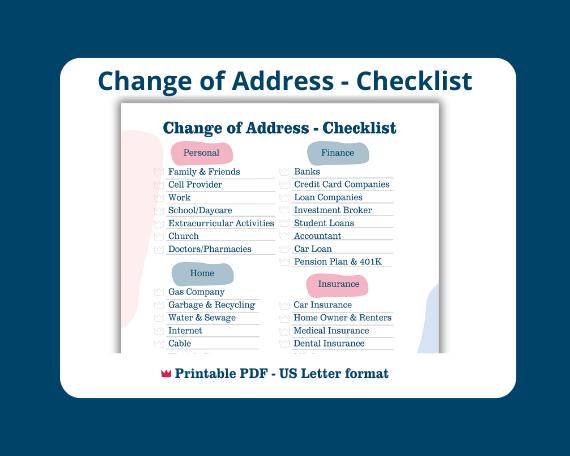 Change of Address Checklist | Moving Planner (instant Download) - Etsy