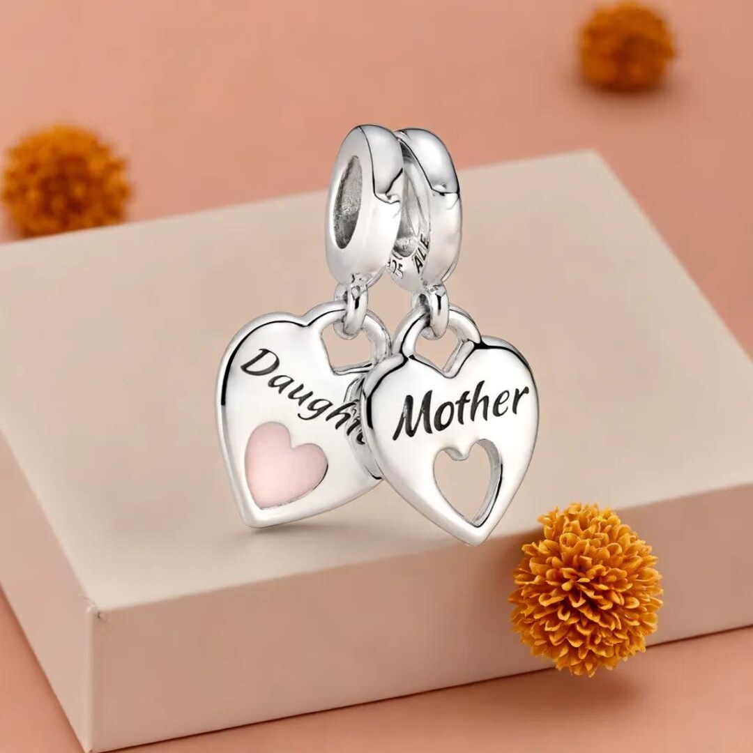 Family Double Heart Split Dangle Charm Sterling Silver Jewellery ...