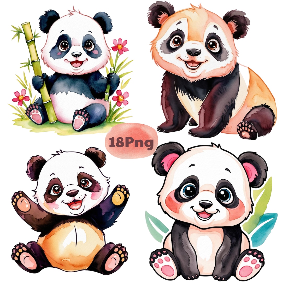 Watercolor Panda Clipart, Cute Panda Clipart, Panda PNG, Baby Panda ...