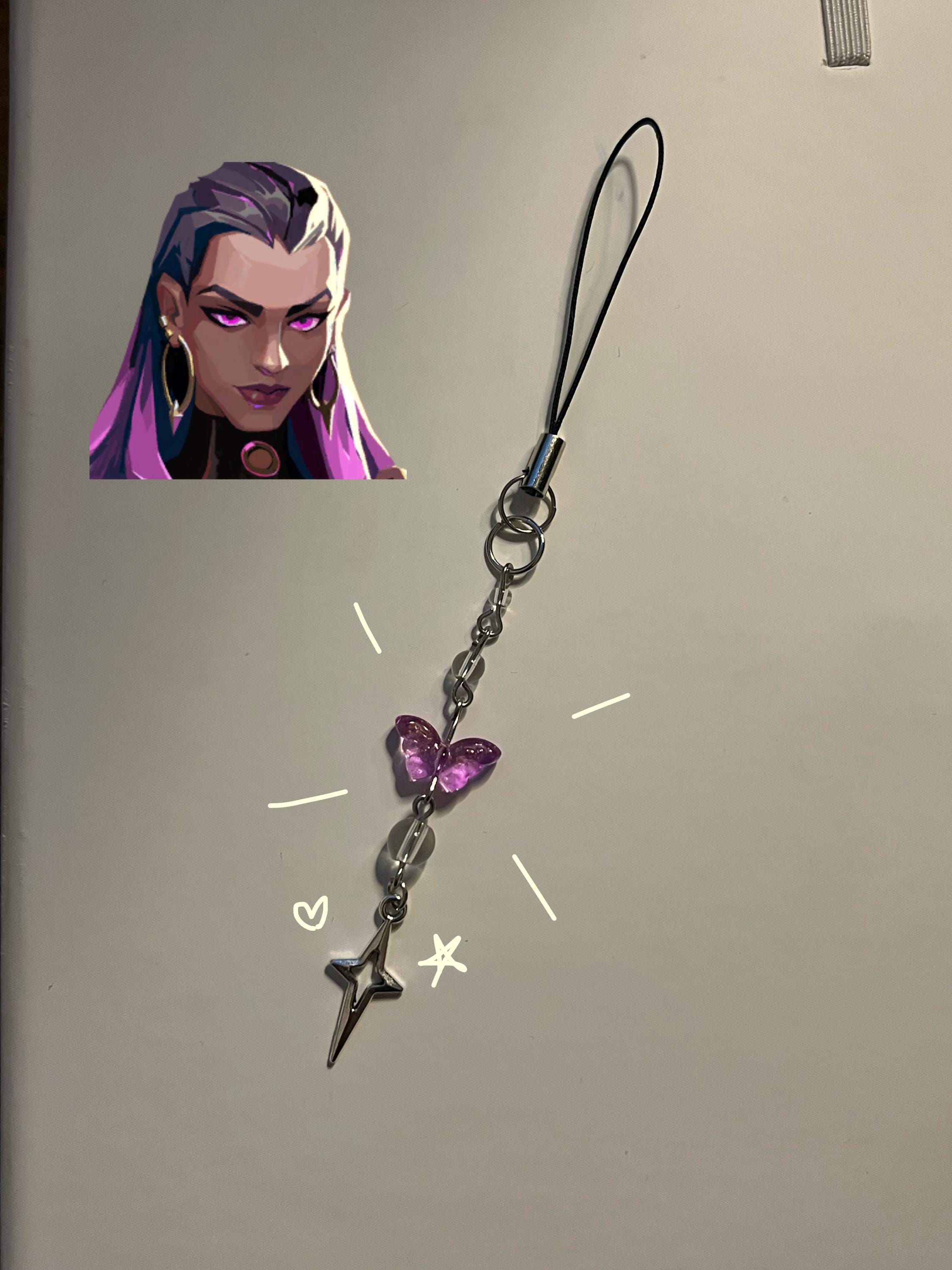 Reyna Inspired Charm, Valorant Phone Strap, Purple Butterfly Star ...