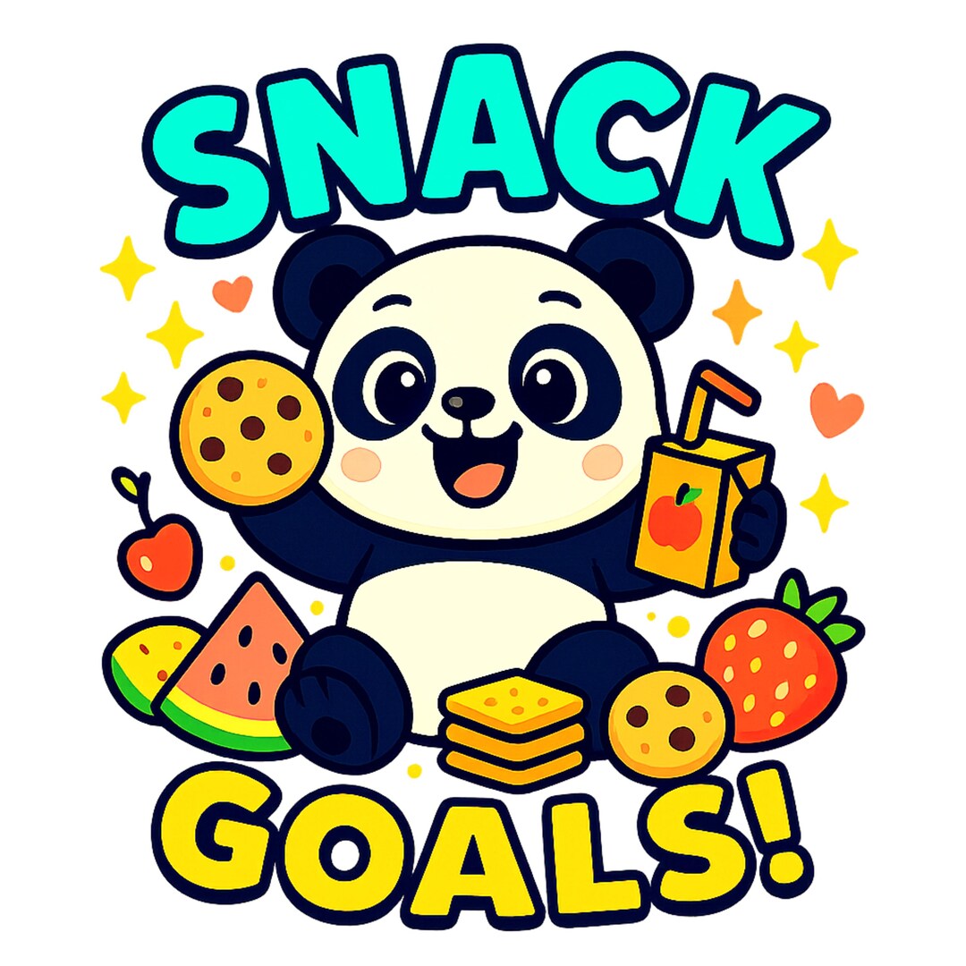 Snack Goals PNG – Cute Panda With Cookies, Fruit, and Juice Clipart ...