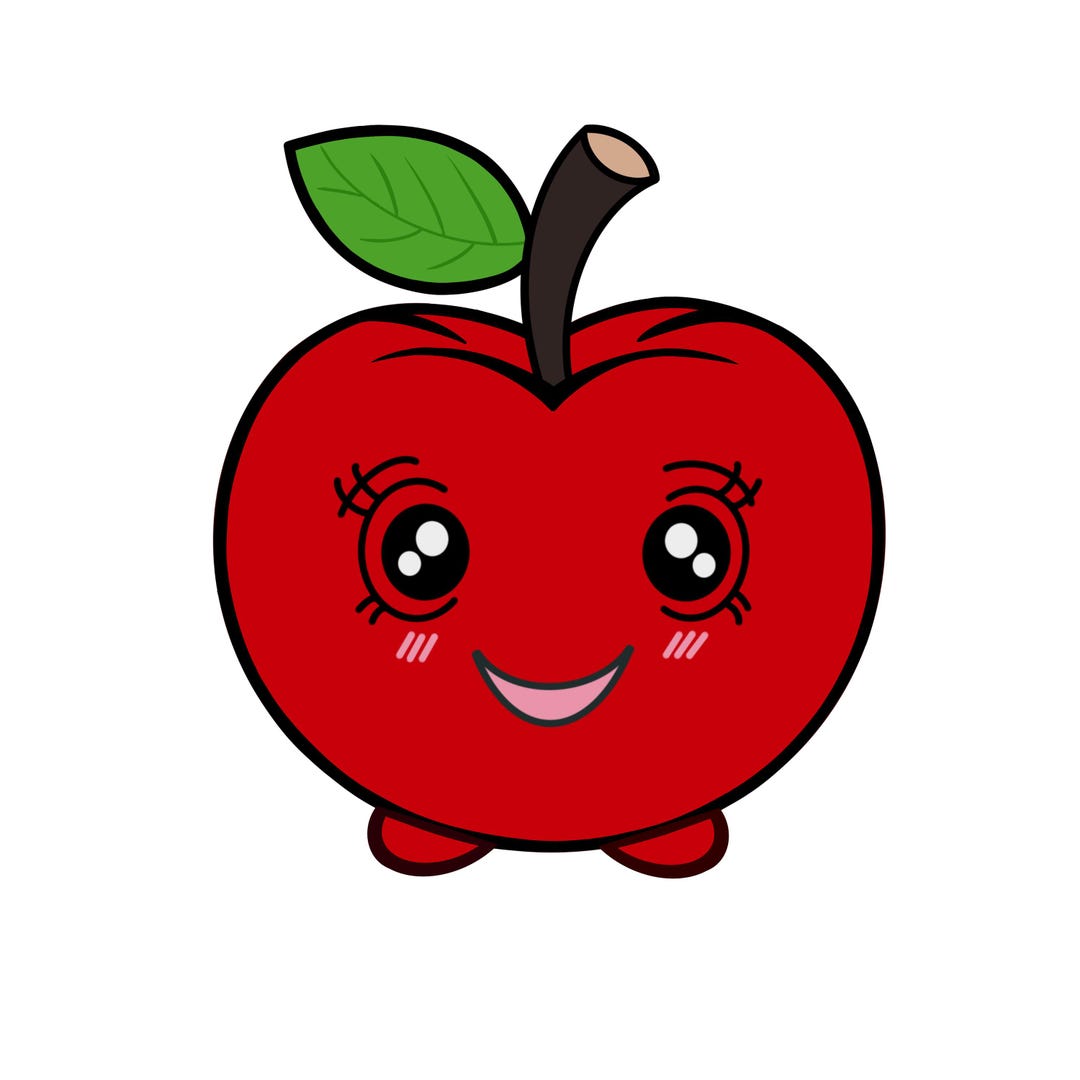 Cute Kawaii Apple Clipart, High Resolution Digital Art for Procreate ...