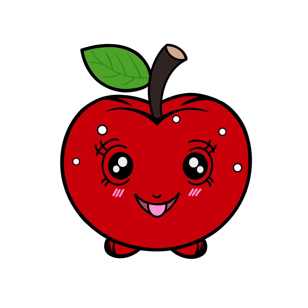 Kawaii Apple Clipart | PNG Digital Art | High Resolution | Procreate ...