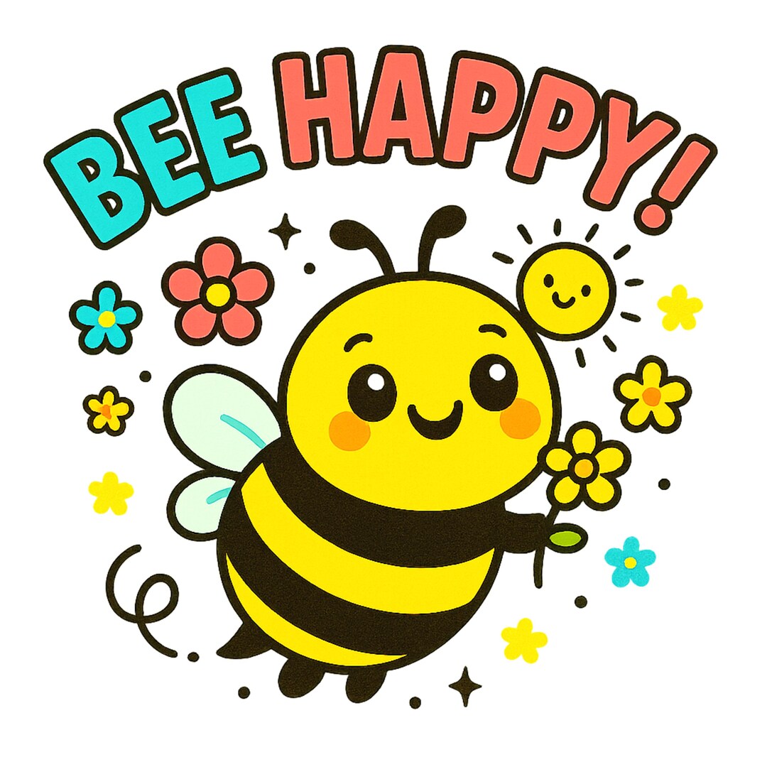 Bee Happy PNG | Cute Smiling Bee Clipart With Flowers & Sun | 4098x4098 ...