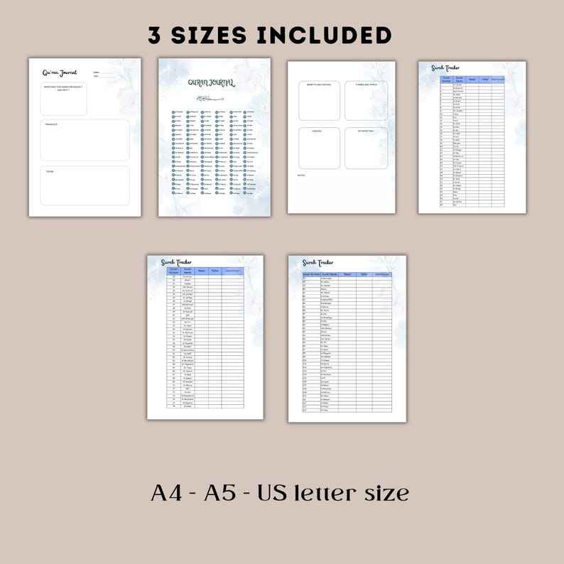 Quran Journal Digital Printable - A4, A5, US Letter | Islamic Study ...
