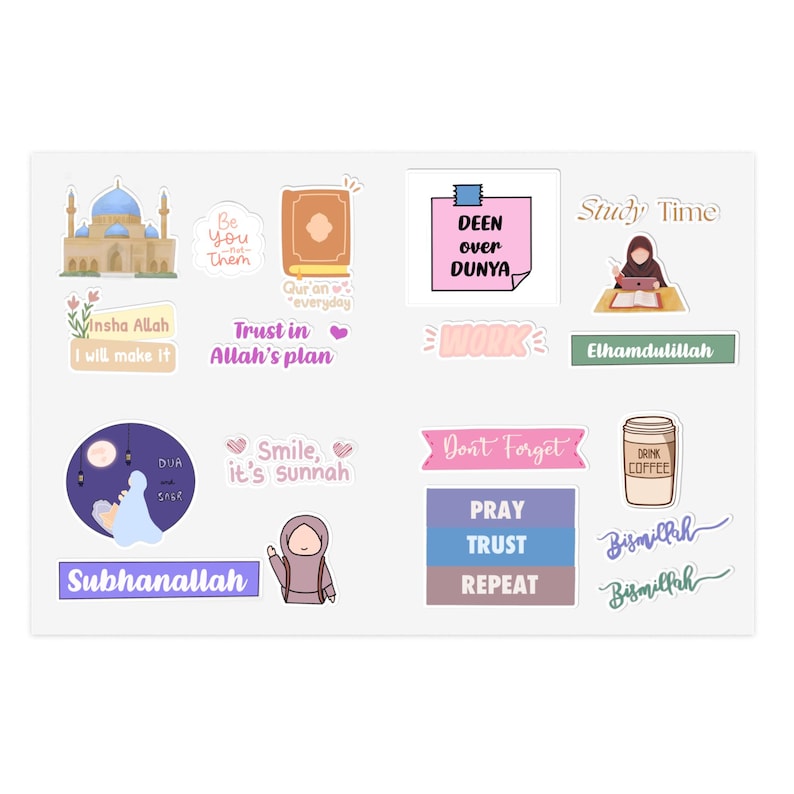 Islamic Sticker Sheets, Motivational Laptop Stickers, Quran Quotes, for ...