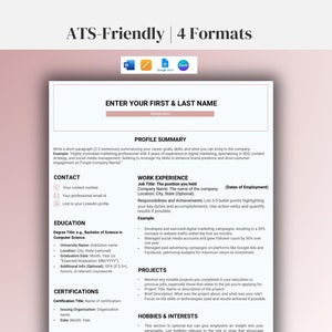 ATS Friendly Resume Template for Microsoft Word and Google Docs, Cover ...