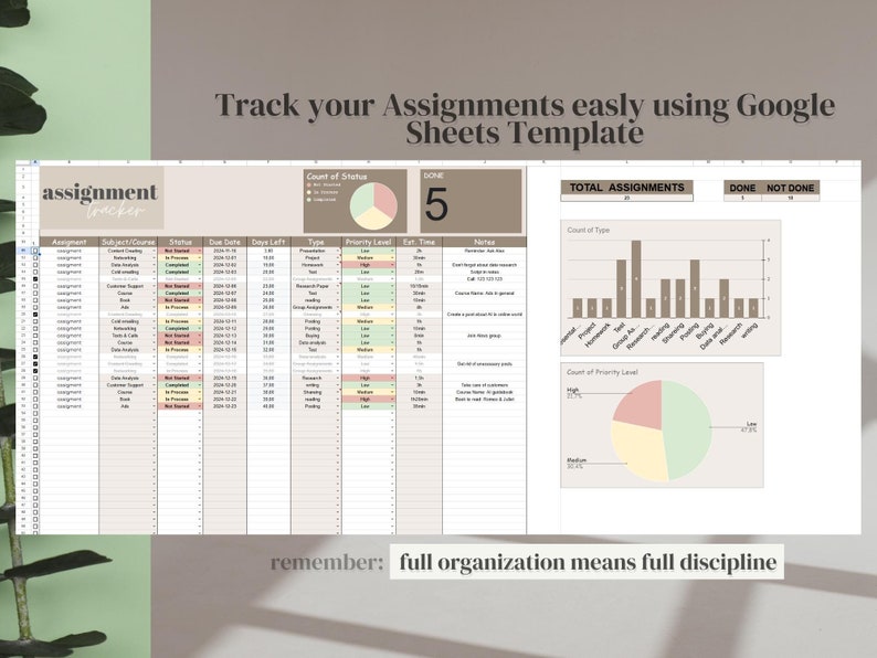 Planner Spreadsheet Assignment Tracker Planner Assignment Sheet Habit ...