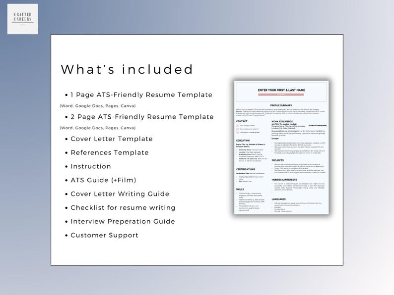 ATS Friendly Resume Template for Microsoft Word and Google Docs, Cover ...