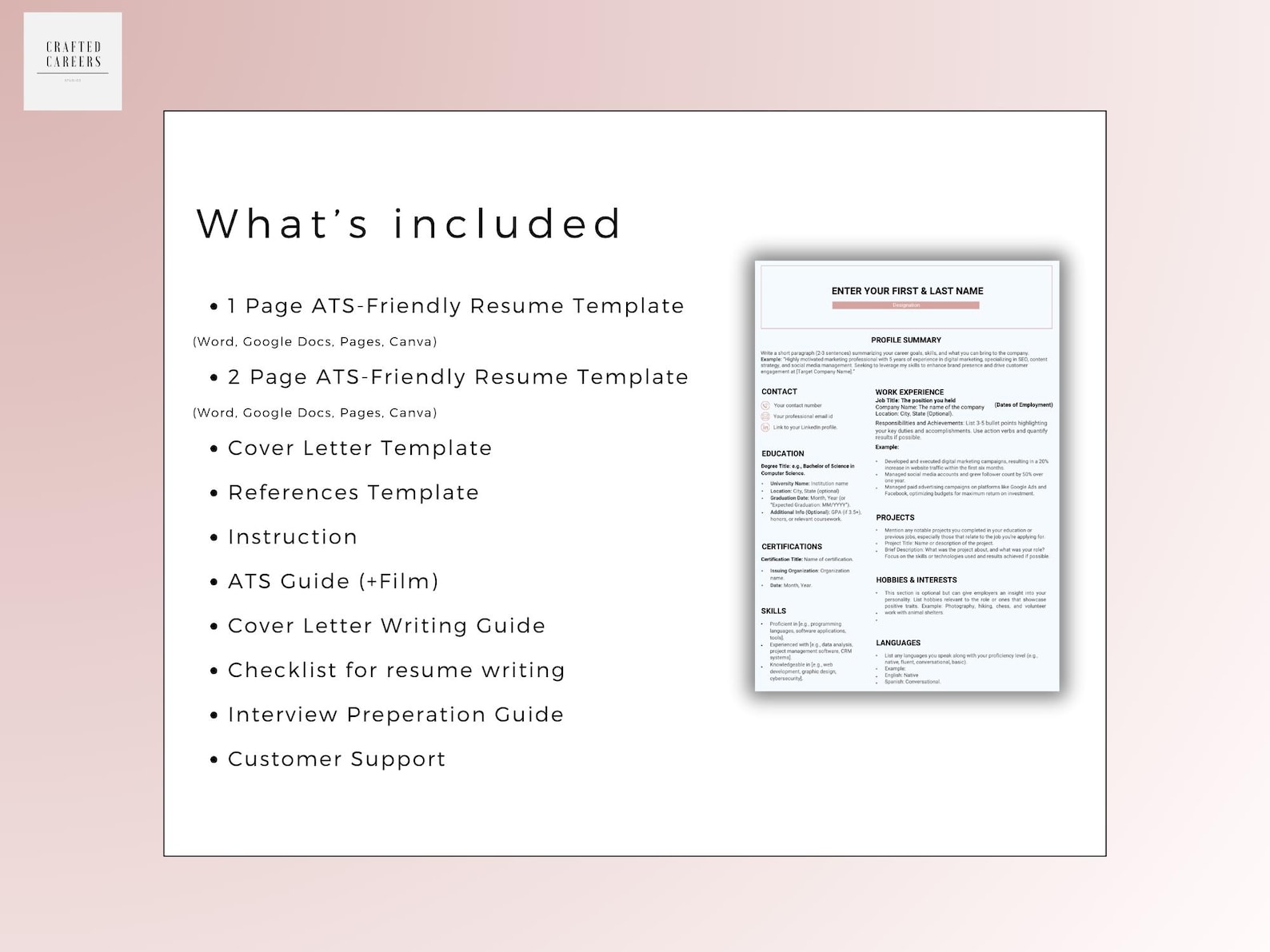ATS Friendly Resume Template for Microsoft Word and Google Docs, Cover ...