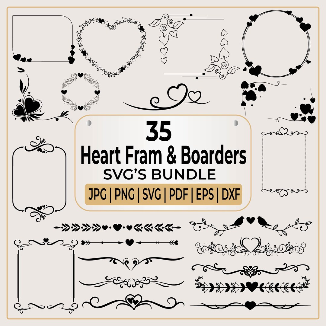 Heart Border Svg Bundle | Heart Svg | Heart Text Divider Svg | Heart ...