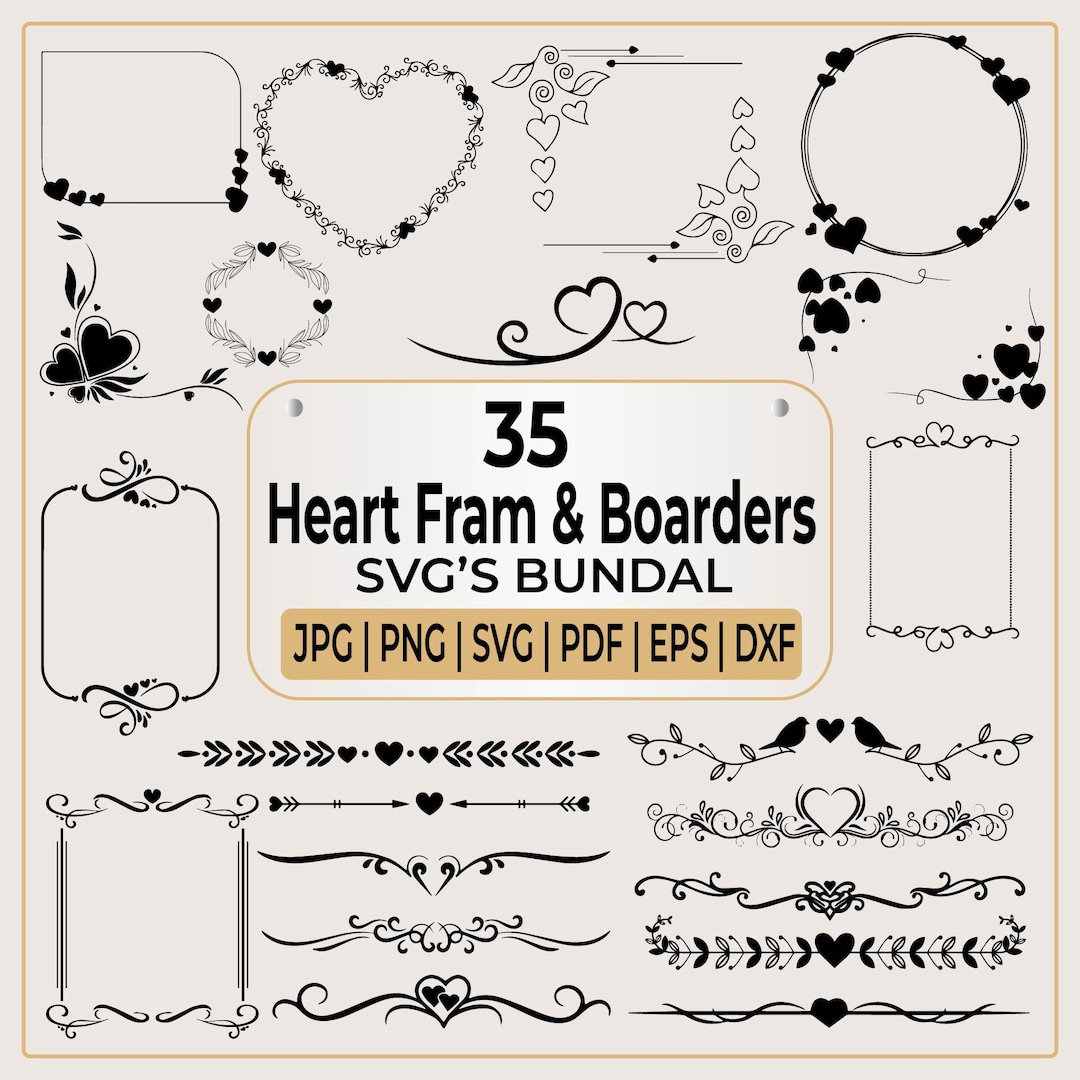 Heart Border SVG Bundle | Heart Svg | Heart Text Divider Svg | Heart ...
