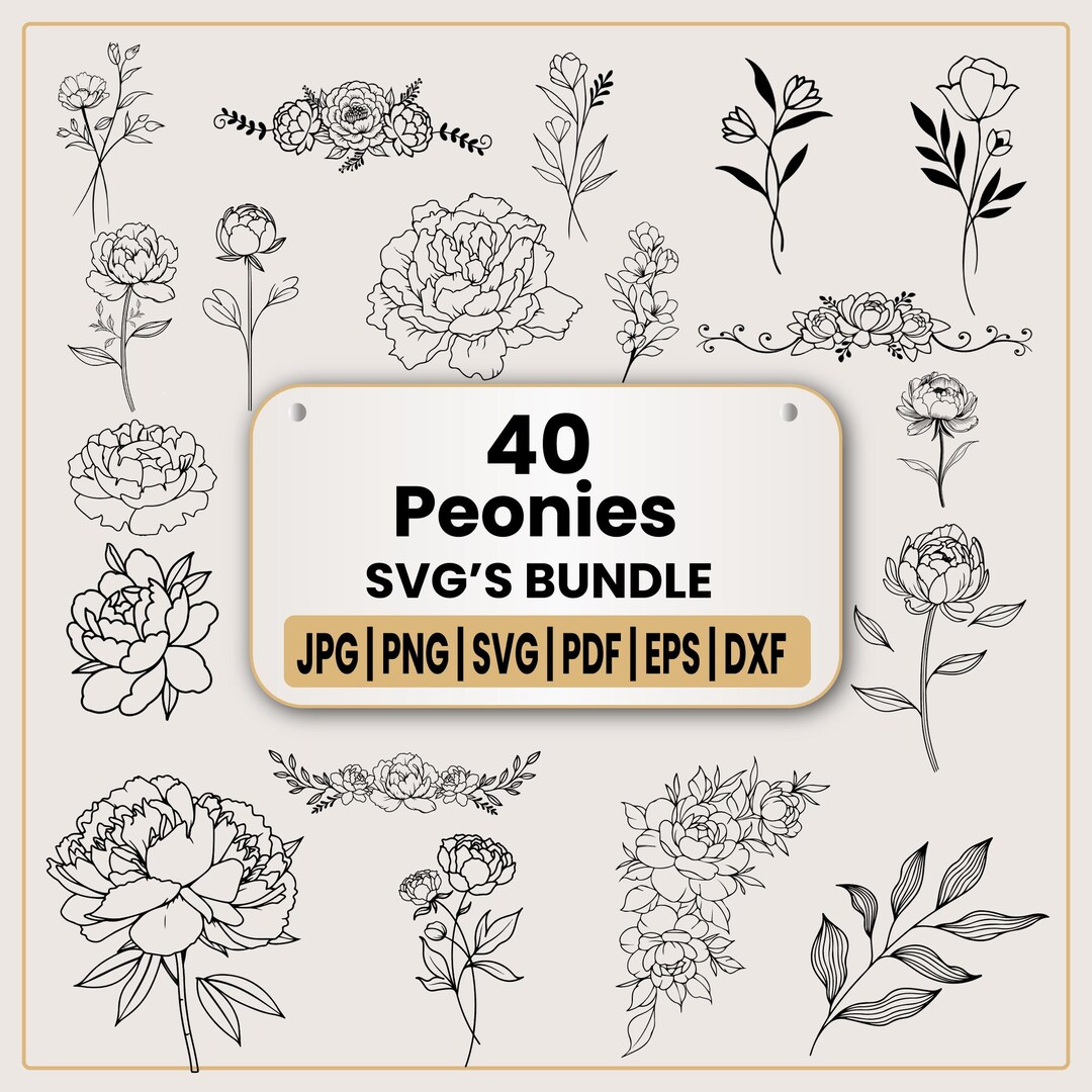 Peonies Svg | Peonies Bouquet Svg | Wedding Flowers Svg | Floral ...
