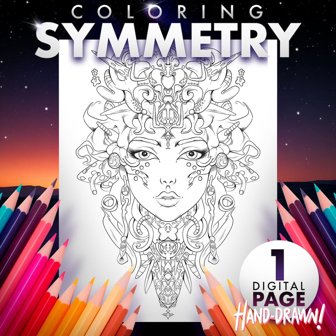 Symmetrical Coloring Page 1 | Printable Instant Download | Handdrawn ...