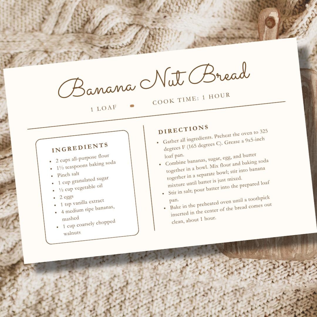 Elegant Recipe Card Template | Editable, Printable, & Personalization ...