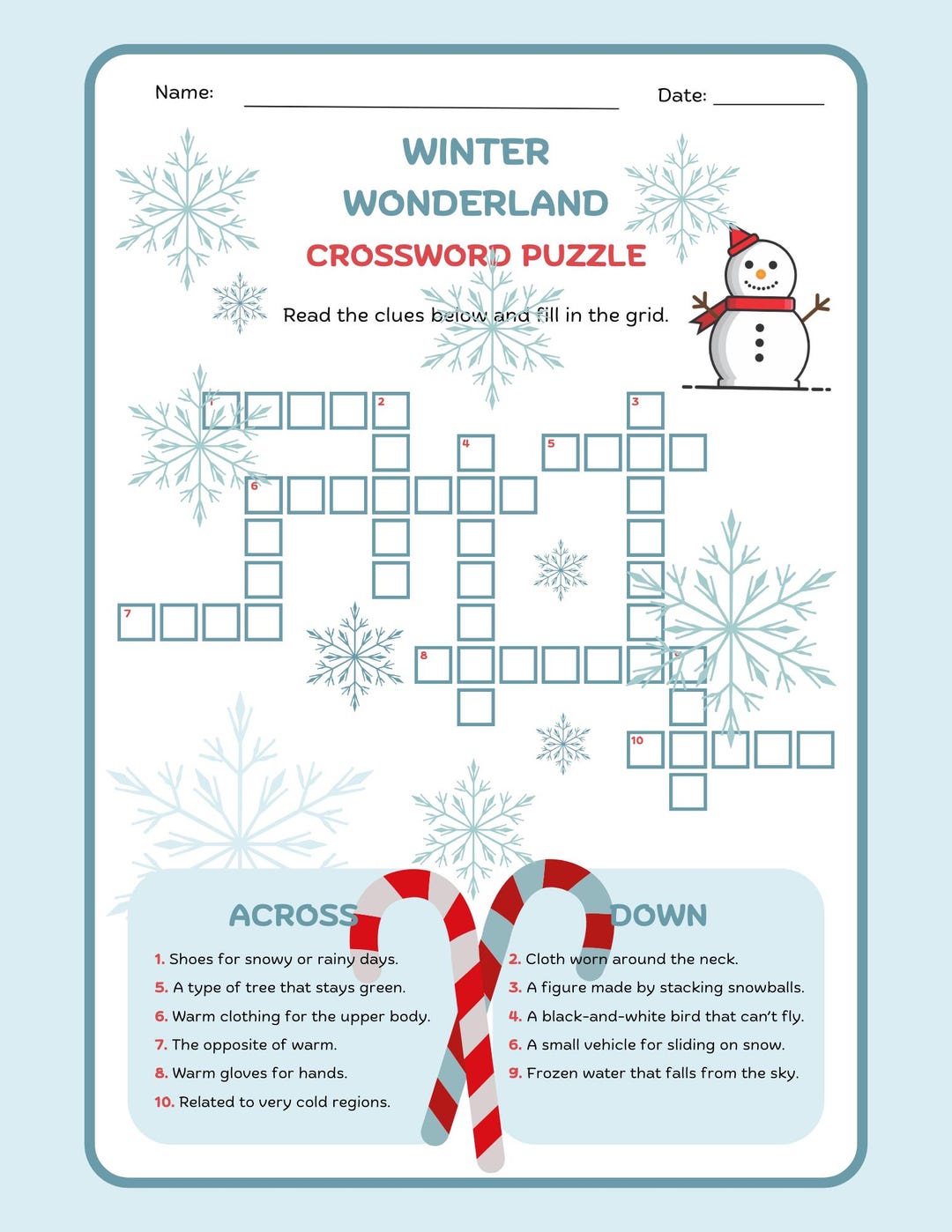 Winter Wonderland Crossword Puzzle Fun Holiday Gift & Family Activity ...