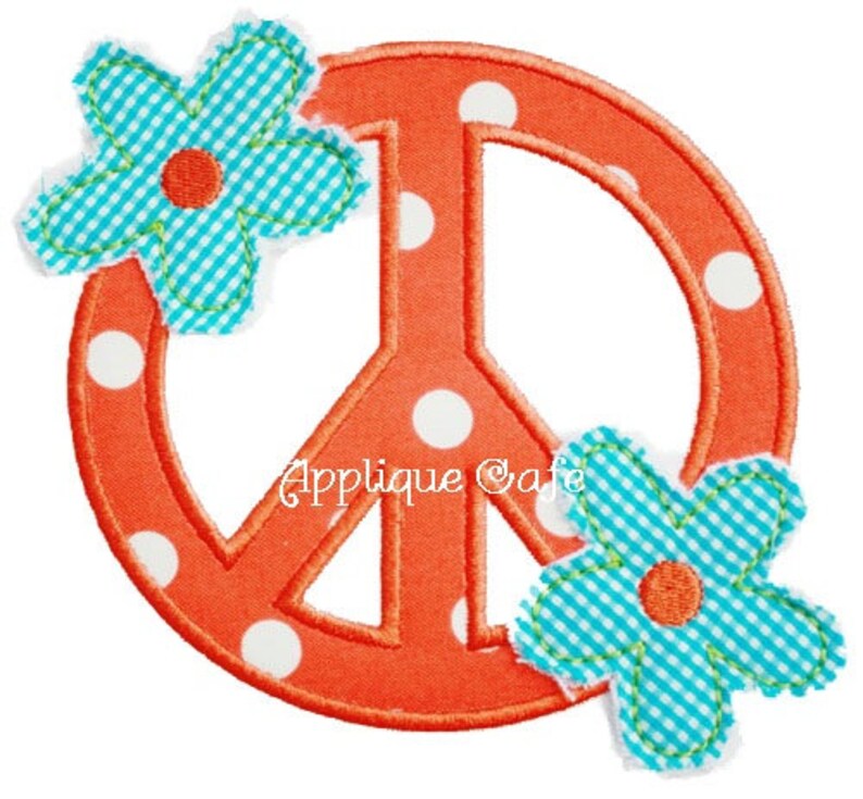 337 Raggy Flower Peace Sign Machine Embroidery Applique Design Etsy