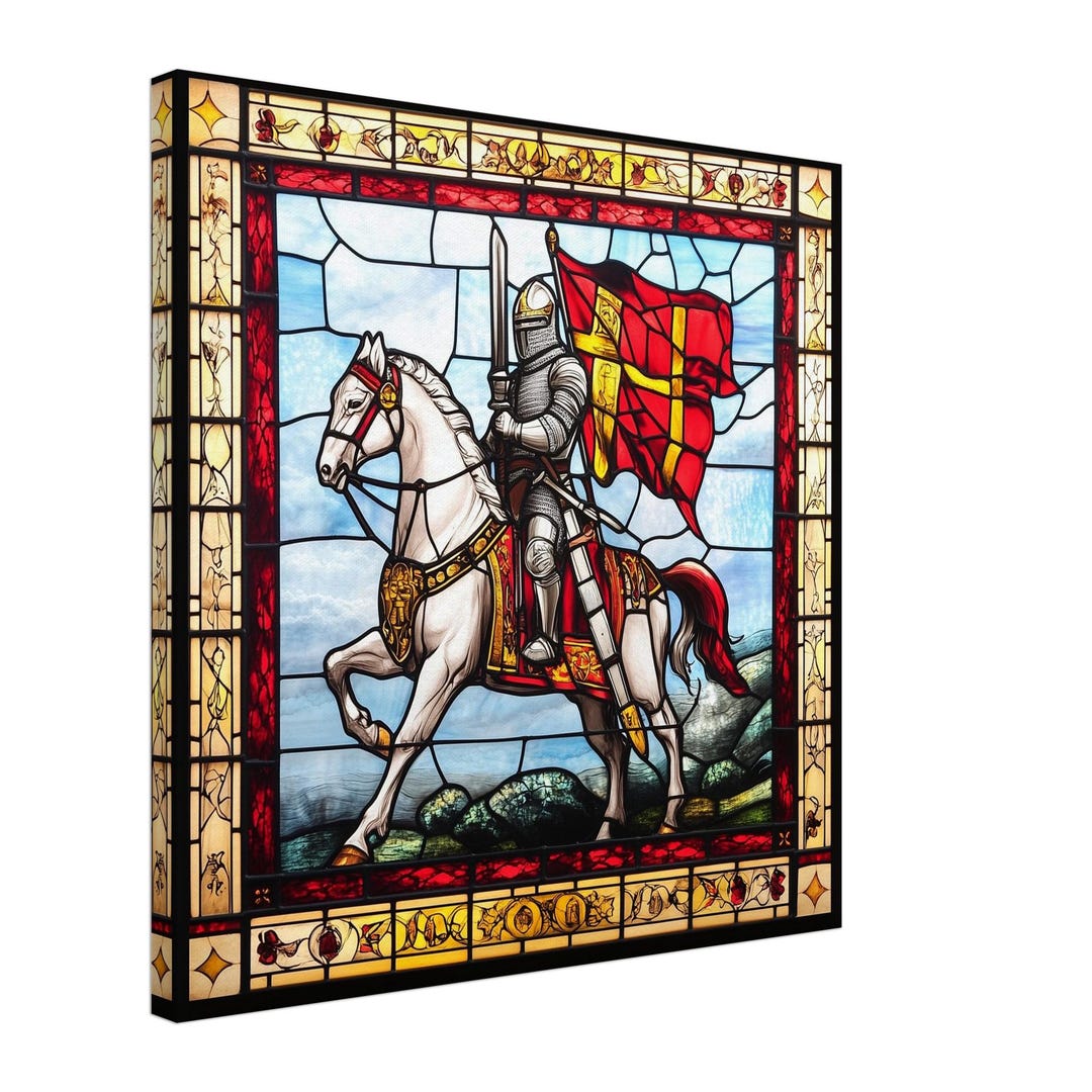 Chivalric Guardians, Stained Glass Canvas Art of Knights Templars, Faux ...