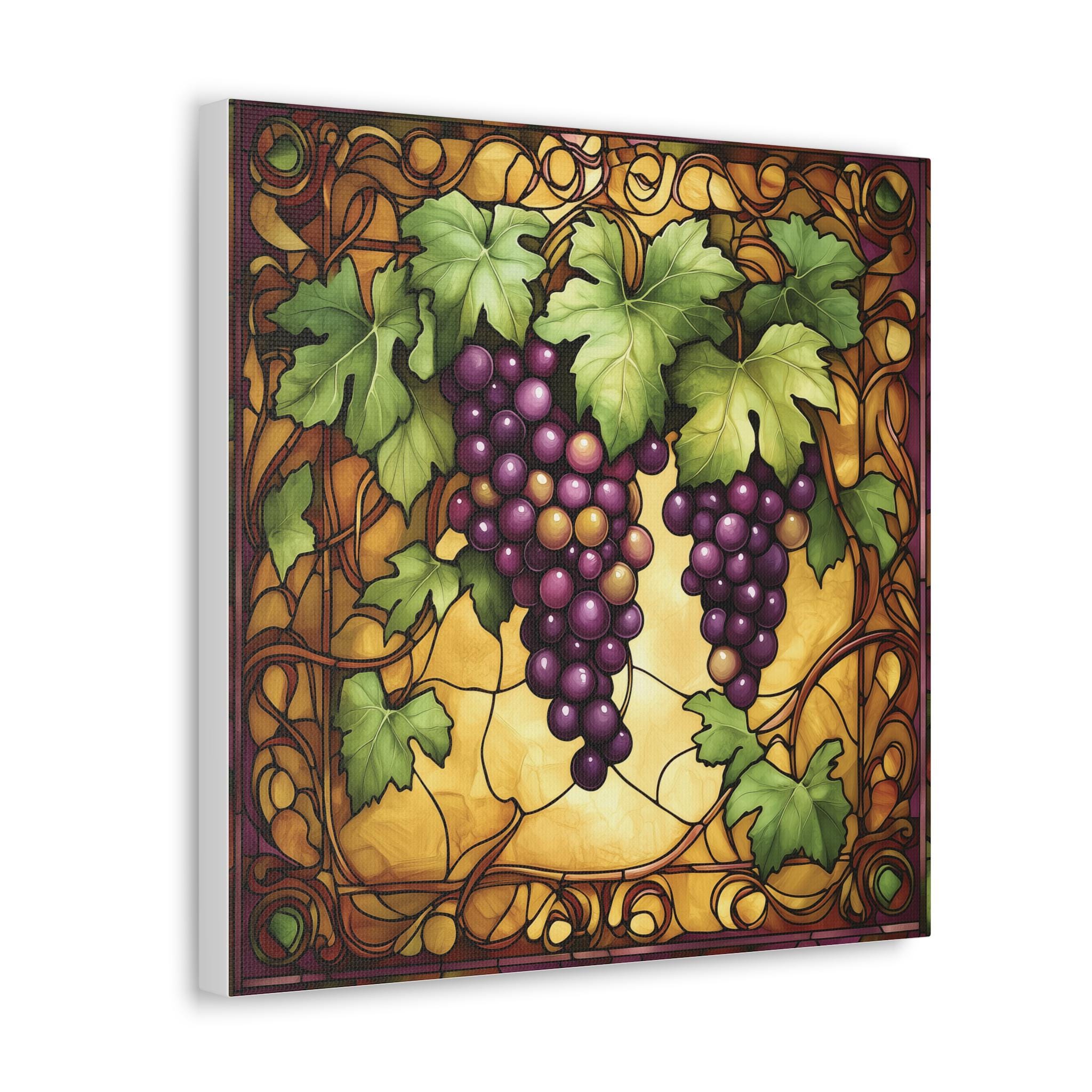 Vineyard Elegance Stained Glass Canvas Art of Grapes and Vines Faux ...