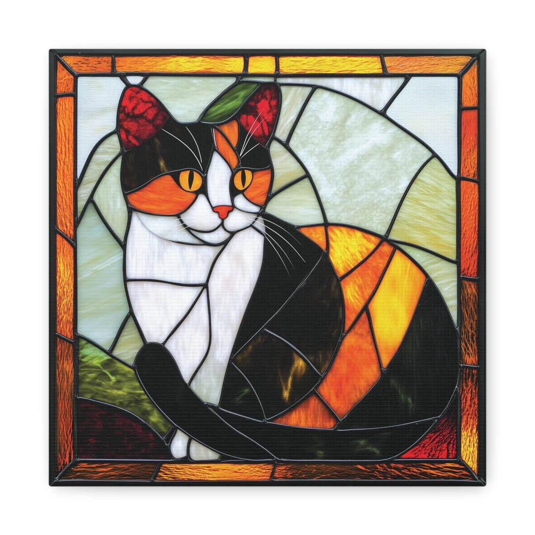 Calico Cat Stained Glass-inspired Canvas Art Faux Stained Glass Decor ...