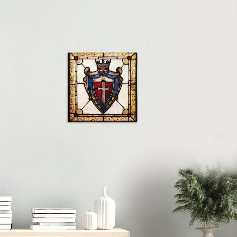 Medieval Crest, Stained Glass Canvas Art of a Heraldic Shield With ...