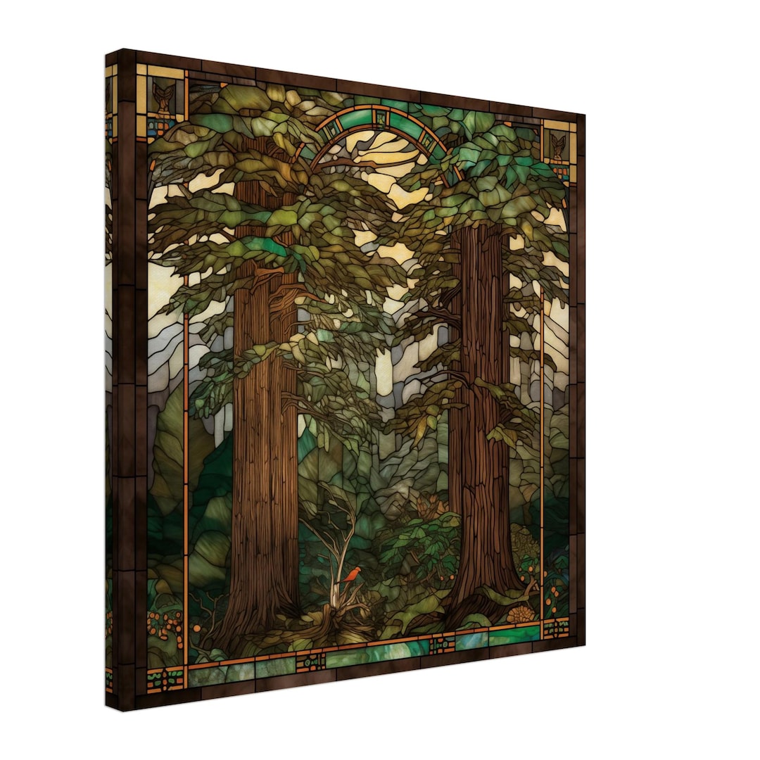 Majestic Sequoia, Stained Glass Canvas Art of Towering Sequoia Trees in ...