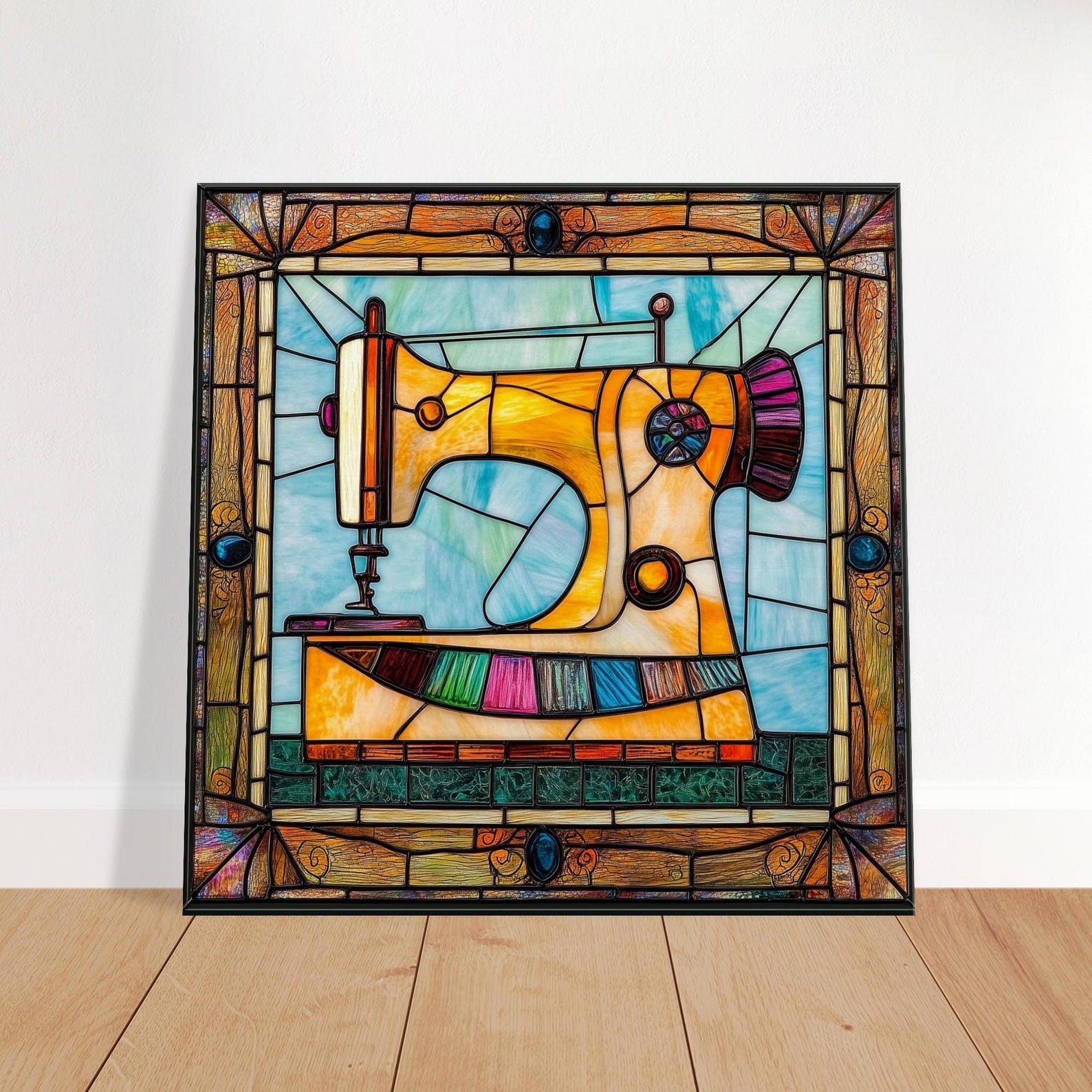 Crafting Serenity, Stained Glass Canvas Art of a Sewing Machine, Faux ...
