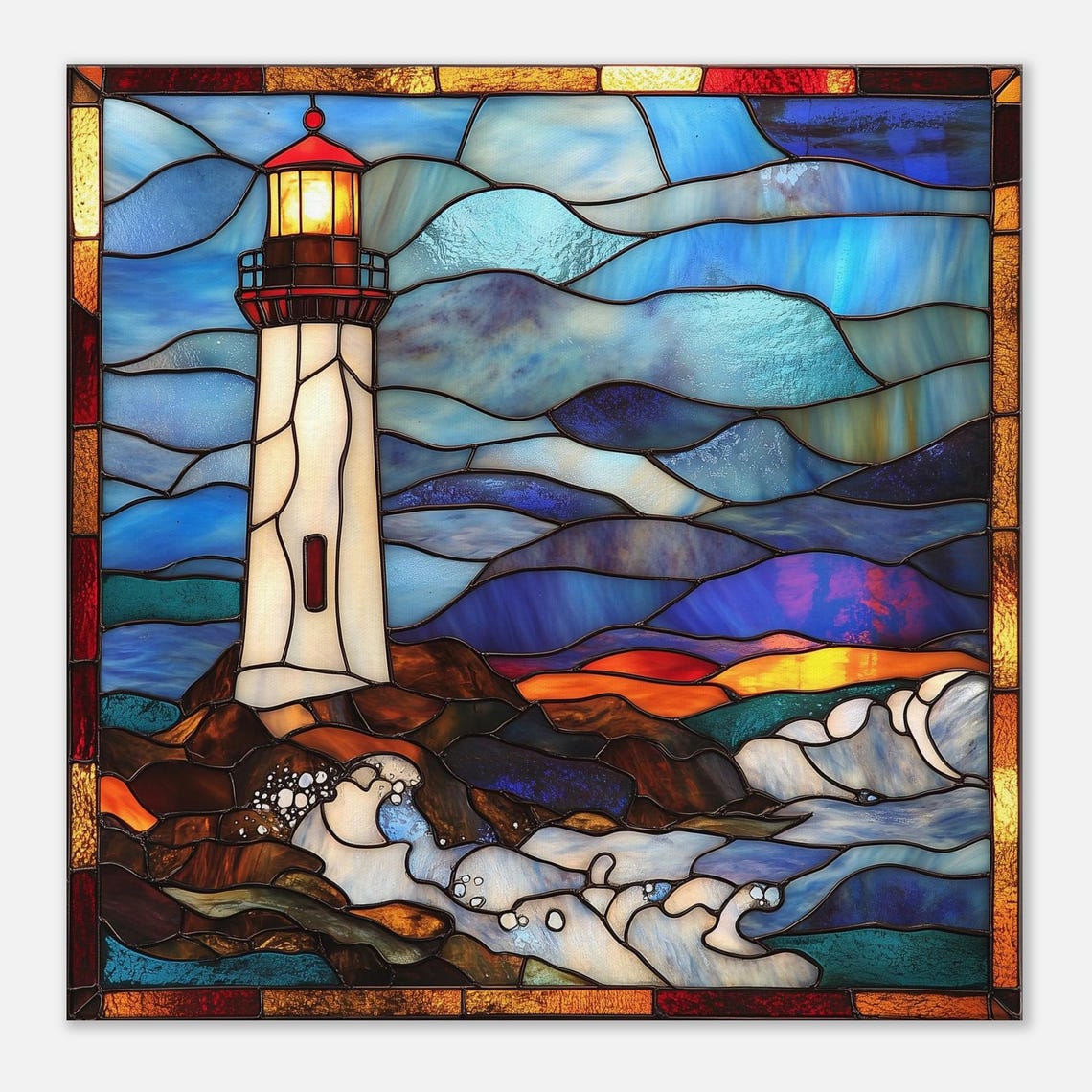 Beacon of Hope, Stained Glass Canvas Art of a Lighthouse, Faux Stained ...
